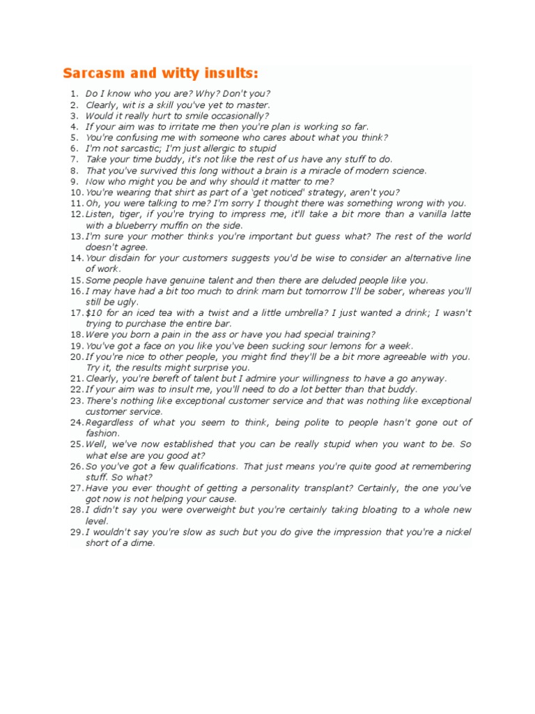 29 Examples of Sarcasm For When You Need A Witty Insult | PDF