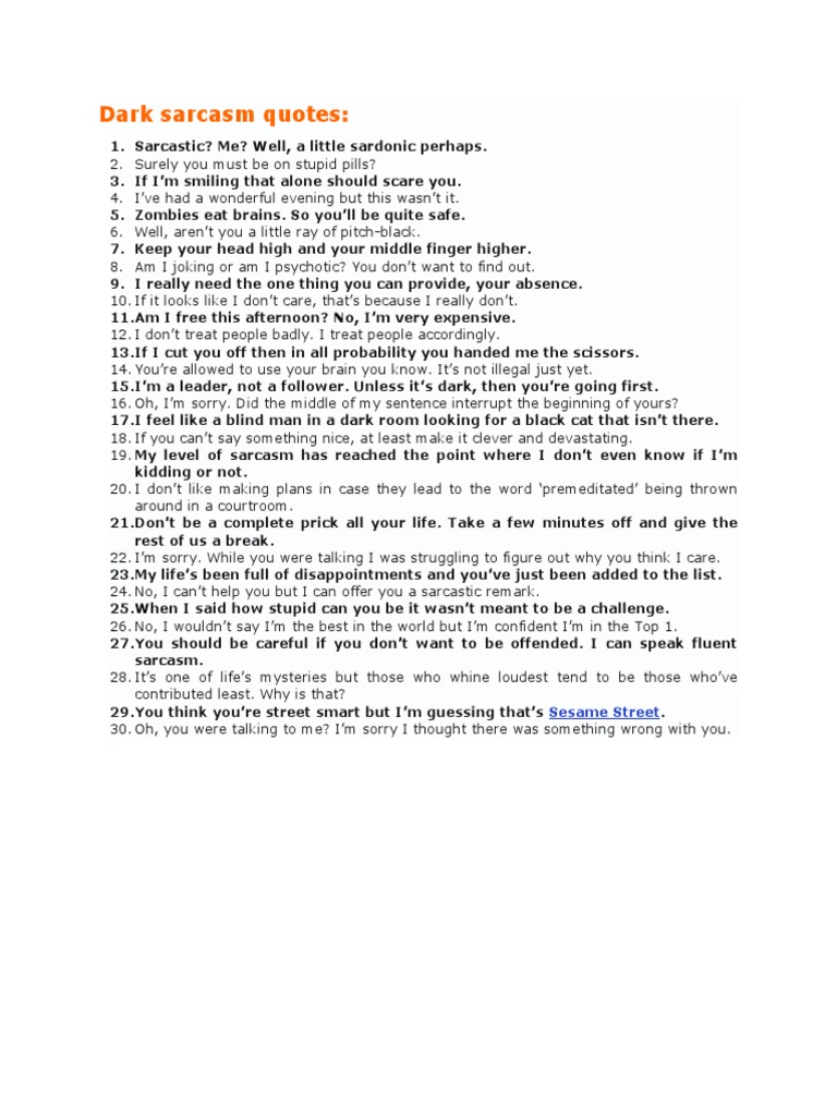 Dark Sarcasm: Witty One-Liners | PDF