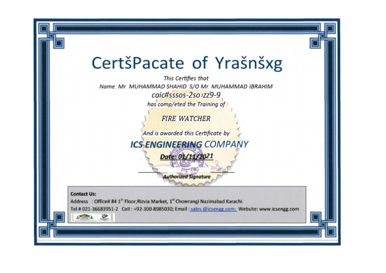 Fire Watcher Certificate Shahid | PDF