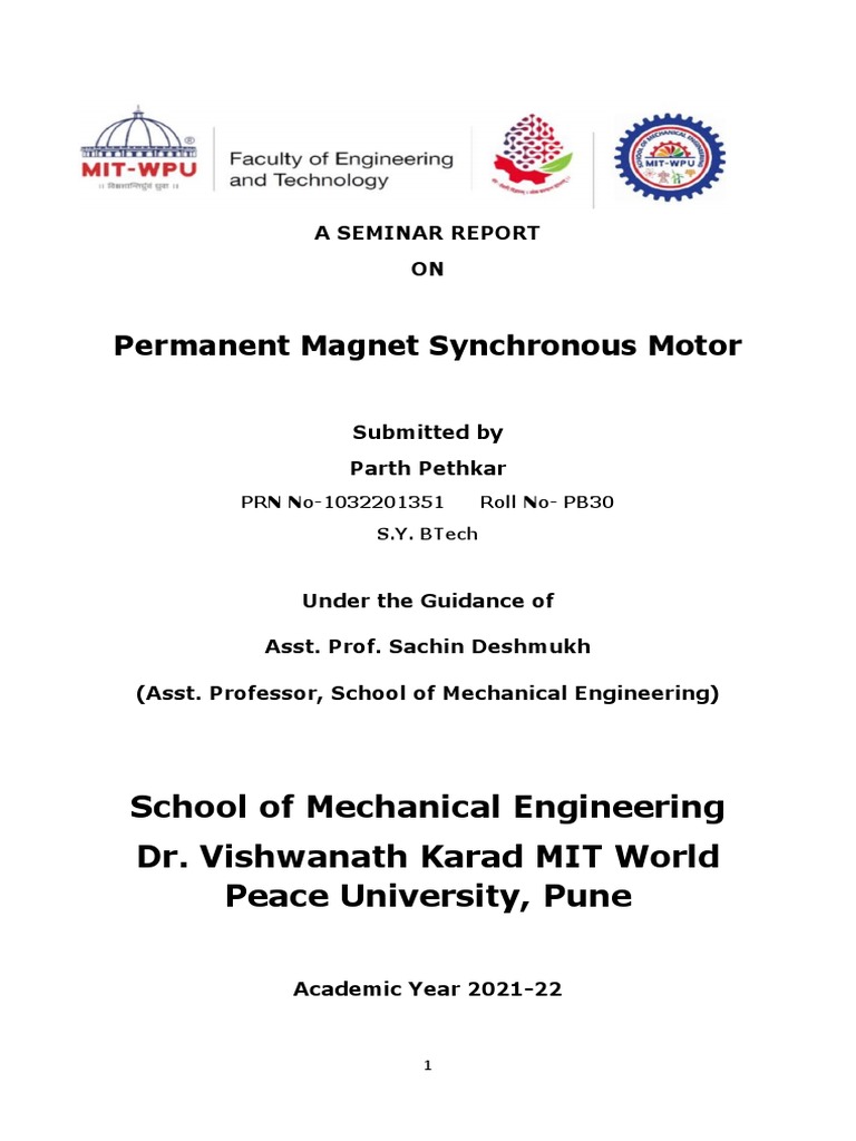 Seminar Report PARTH PMSM | PDF | Electric Motor | Electrical Components