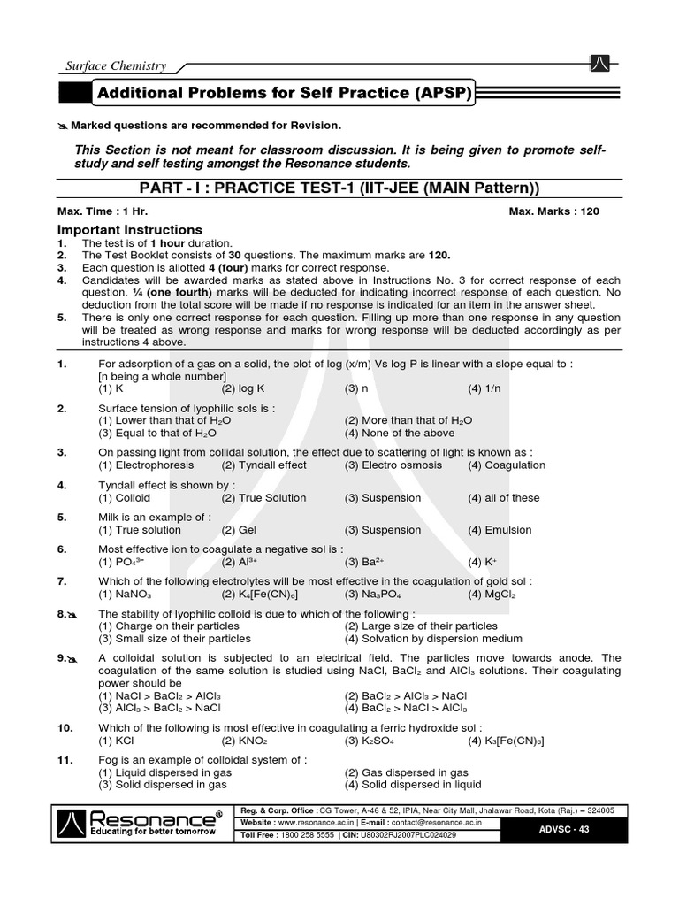 Surface Chemistry APSP | PDF | Adsorption | Colloid