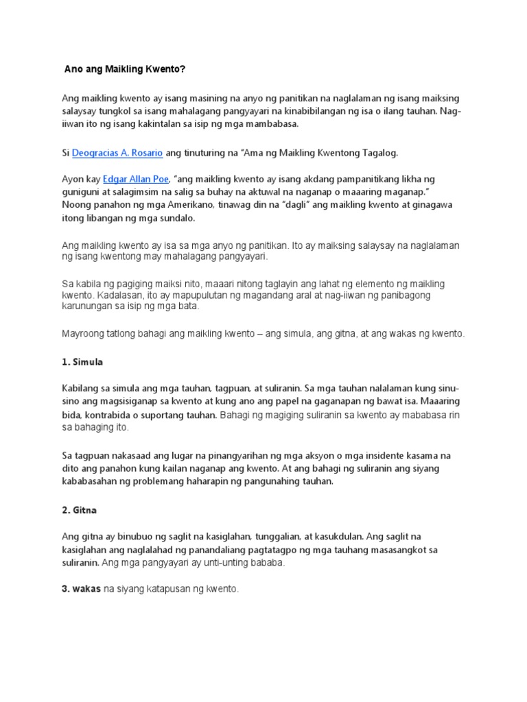 Malikhaing Pagsulat Maikling KWento | PDF