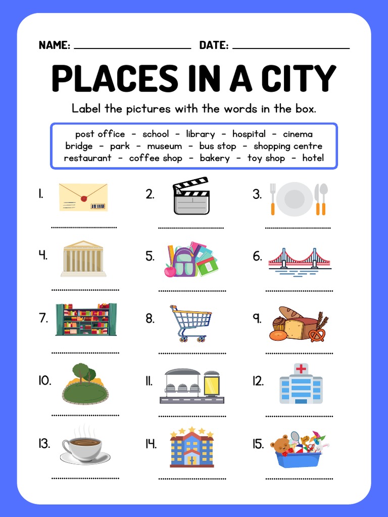 Places in A City Vocabulary Worksheet | PDF