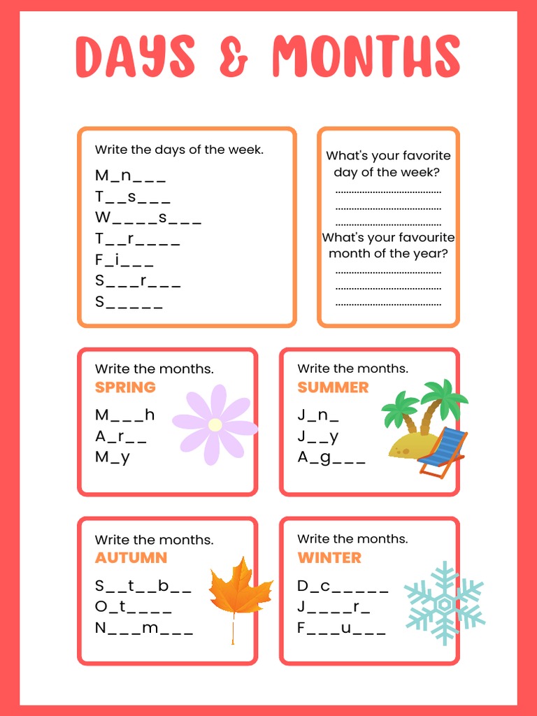 Days and Months Vocabulary Worksheet | PDF | Career & Growth