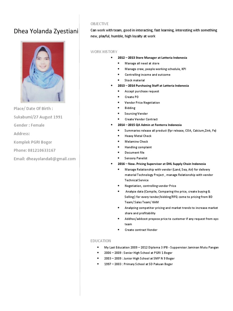 CV Dhea Yolanda Zyestiani Update | PDF