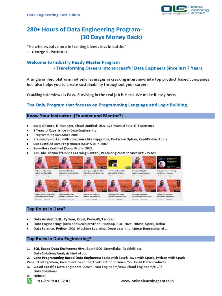 280+ Hours Data Engineering Program | PDF | Apache Spark | Scala (Programming Language)