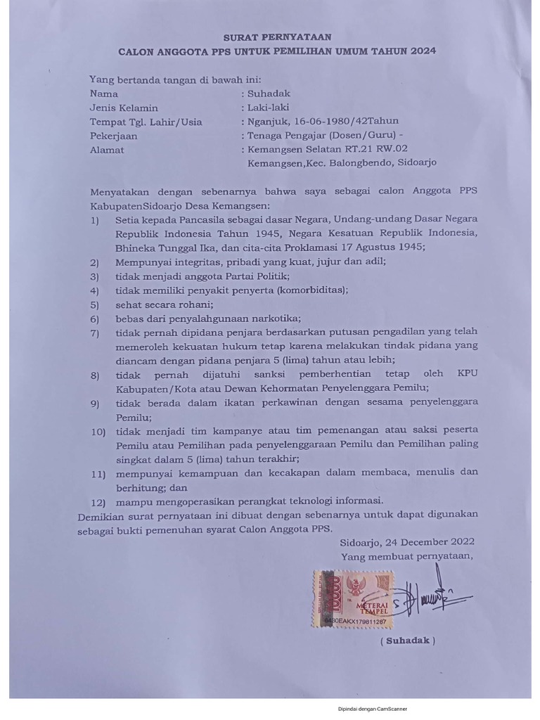 Surat Pernyataan PPS PDF | PDF