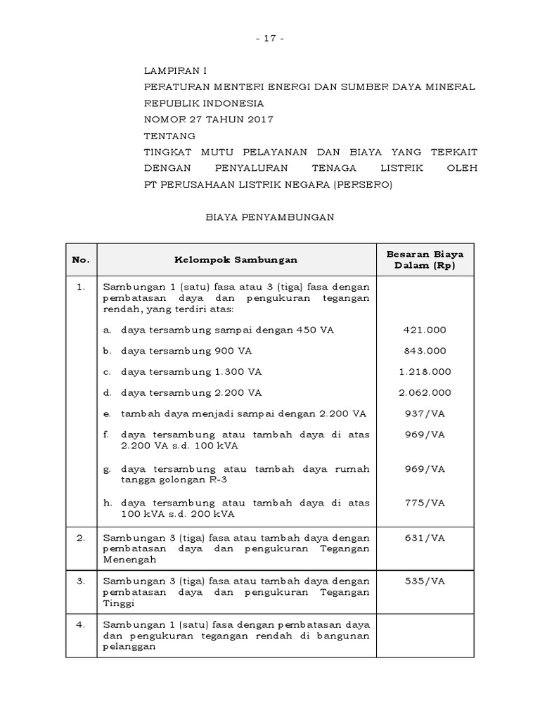 Biaya Penyambungan PLN (Based On Permen ESDM No. 27 THN 2017 TTG ...