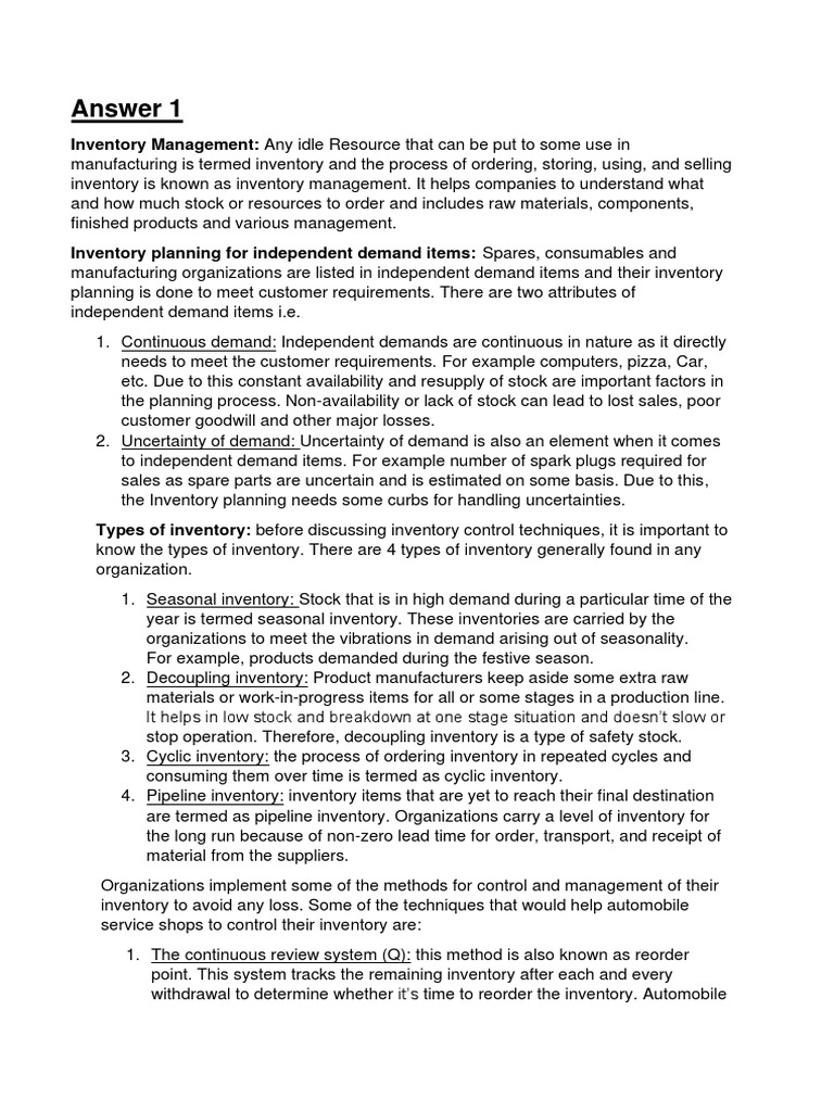 Operations Management Assignment | PDF | Inventory | Production And Manufacturing