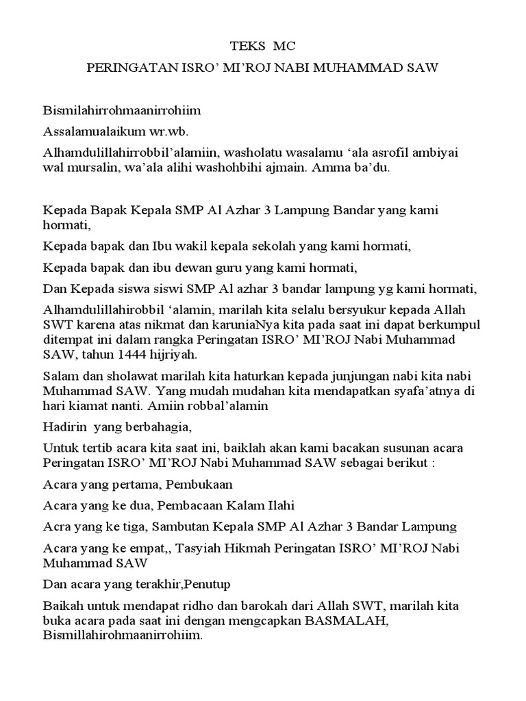 Teks Mc-Isro' Mi'roj | PDF