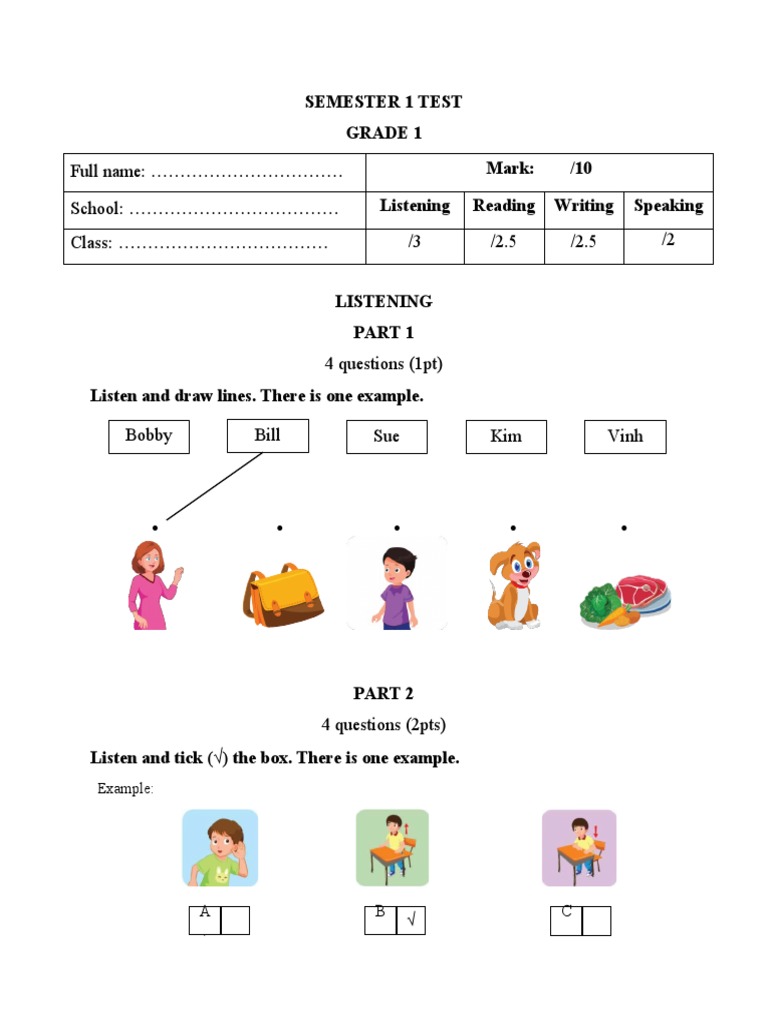 Final Test 1 Grade 1 | PDF | Language Arts & Discipline