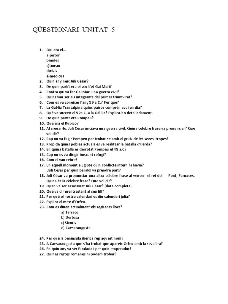 questionari unitat 5 llati 4t Santillana | PDF