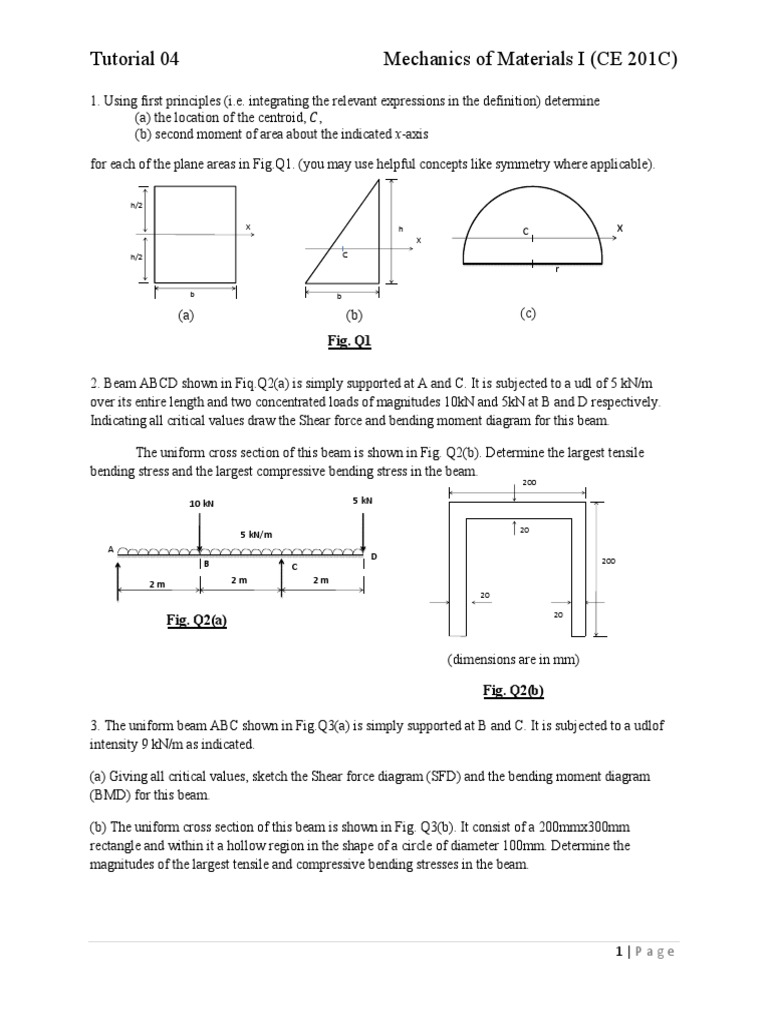 CE 201 - Mechanics of Materials Tute 1 | PDF | Bending | Stress (Mechanics)