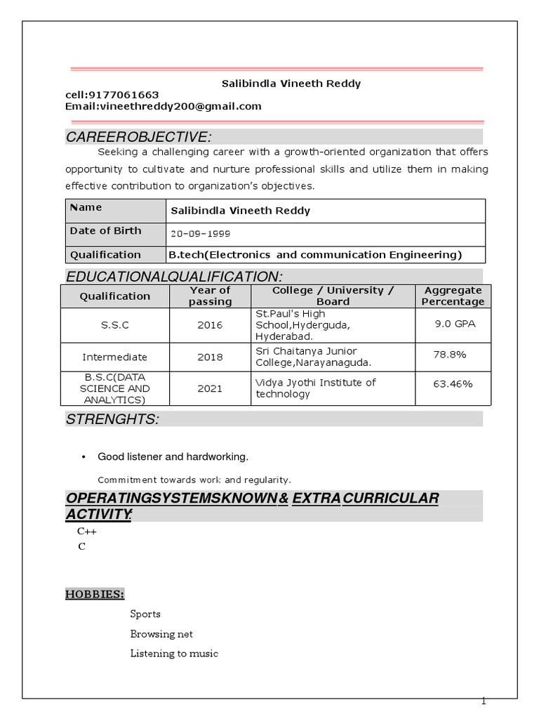Vineeth+reddy RESUME | PDF | Career & Growth