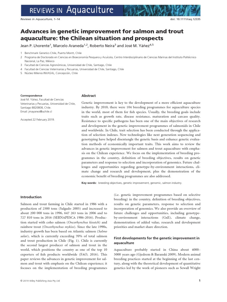 Advances in Genetic Improvement For Salmon and Trout Aquaculture - The Chilean Situation and ...
