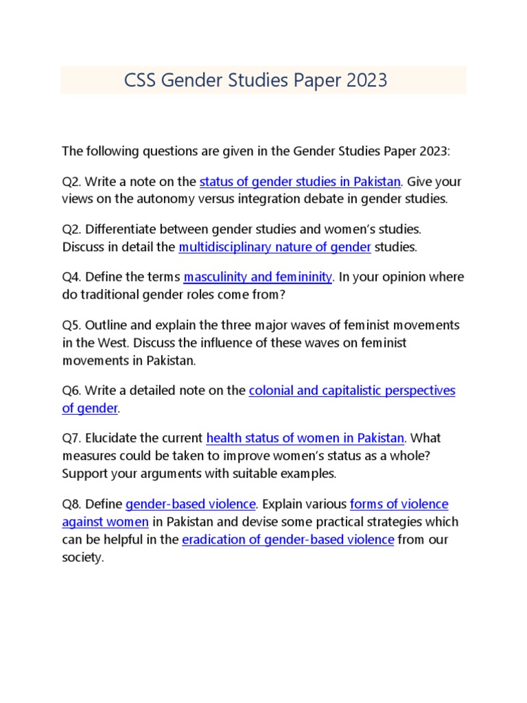 CSS Gender Studies Exam 2023 | PDF | Social Science