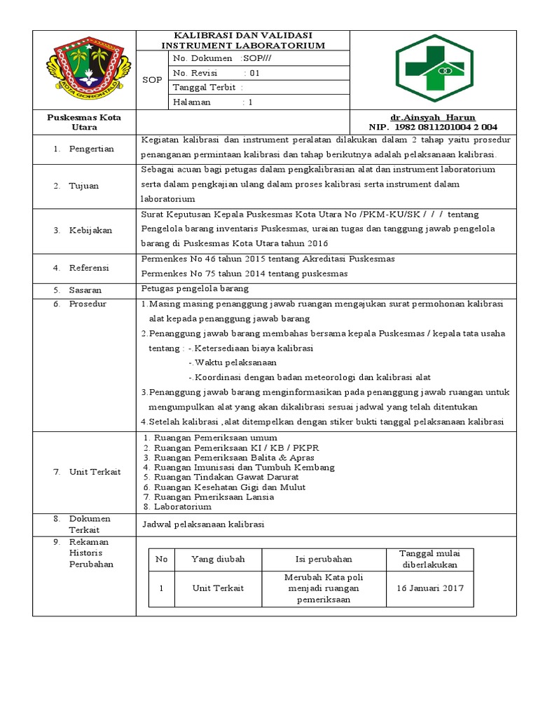Sop KALIBRASI DAN INSTRUMENT LABORATORIUM | PDF