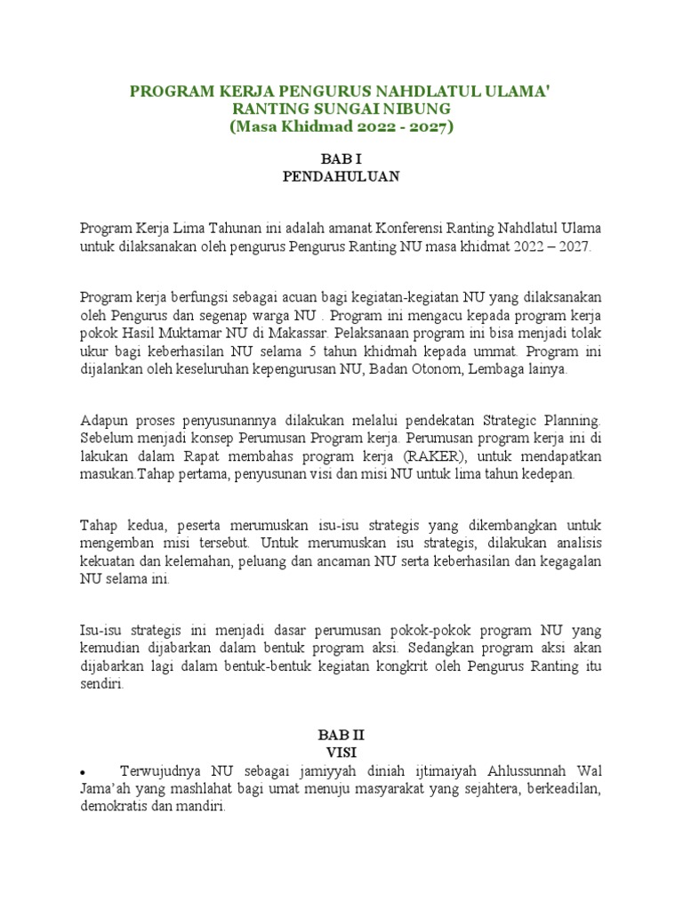 PROGRAM KERJA PENGURUS | PDF