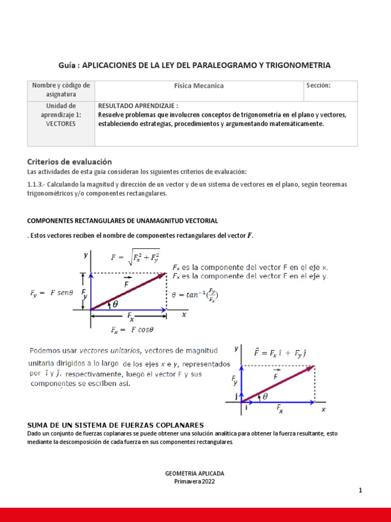 Guia Aplicacion de Operaciones de Vectores PDF | PDF | Vector Euclidiano | Mecánica