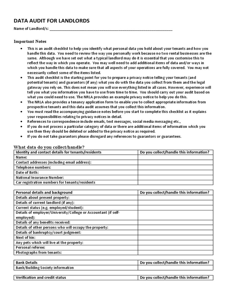 Data Audit Example - Odt | PDF | Leasehold Estate | Landlord