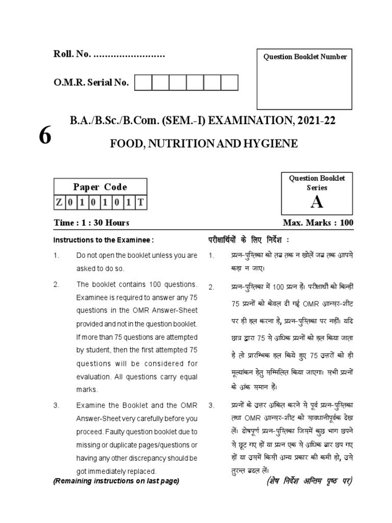 Food, Nutrition & Hygiene-A | PDF