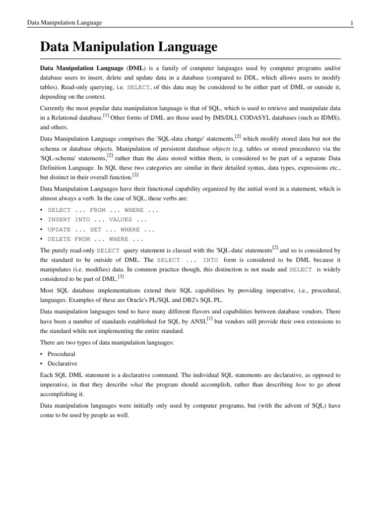 Data Manipulation Language | PDF | Sql | Data Model