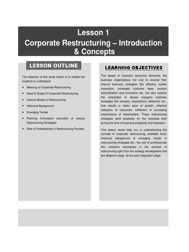 Corporate Restructuring Concept | PDF | Mergers And Acquisitions | Takeover