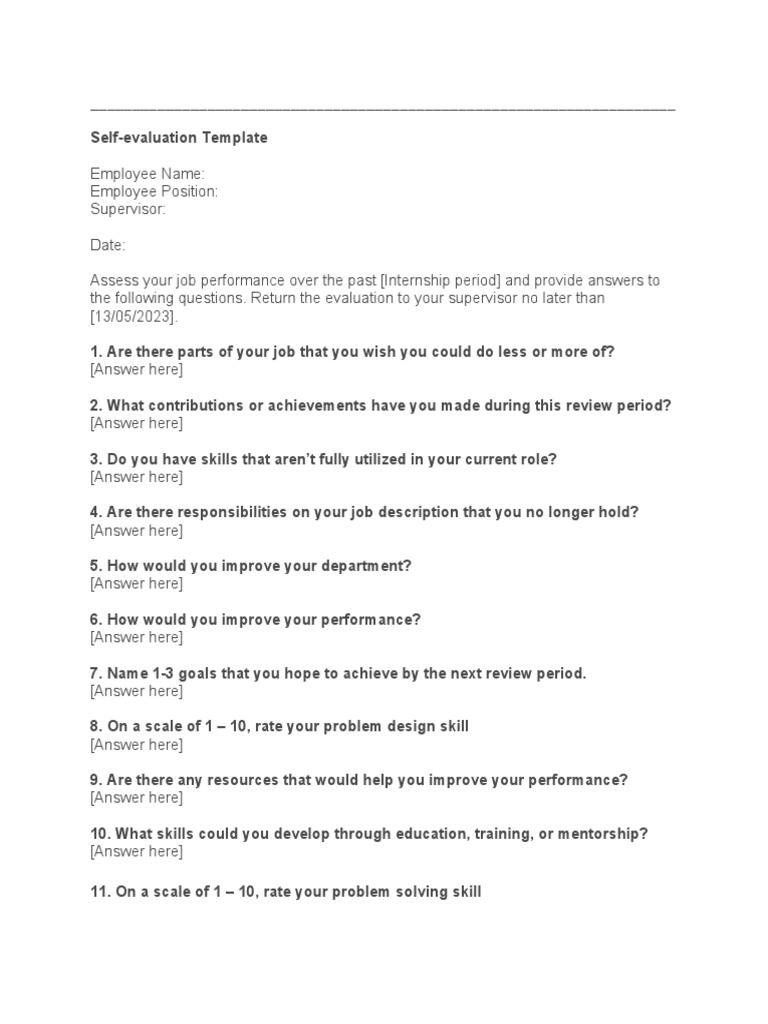 Employee Self Evaluation Template | PDF