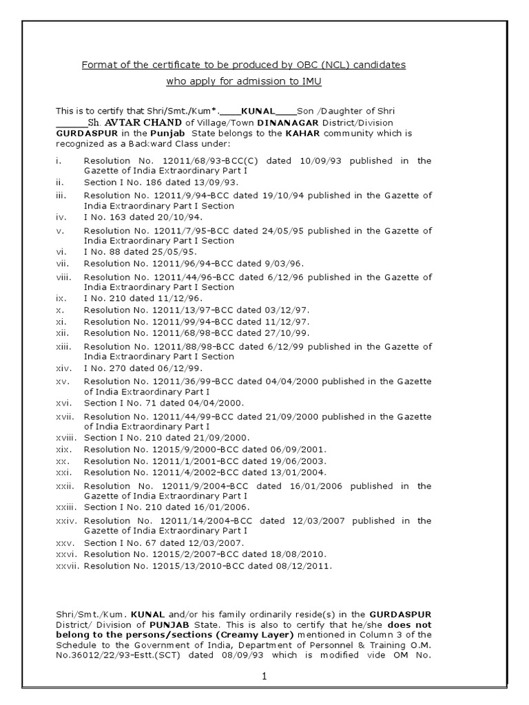 OBC Format | PDF | Transitional Justice | Government Of India