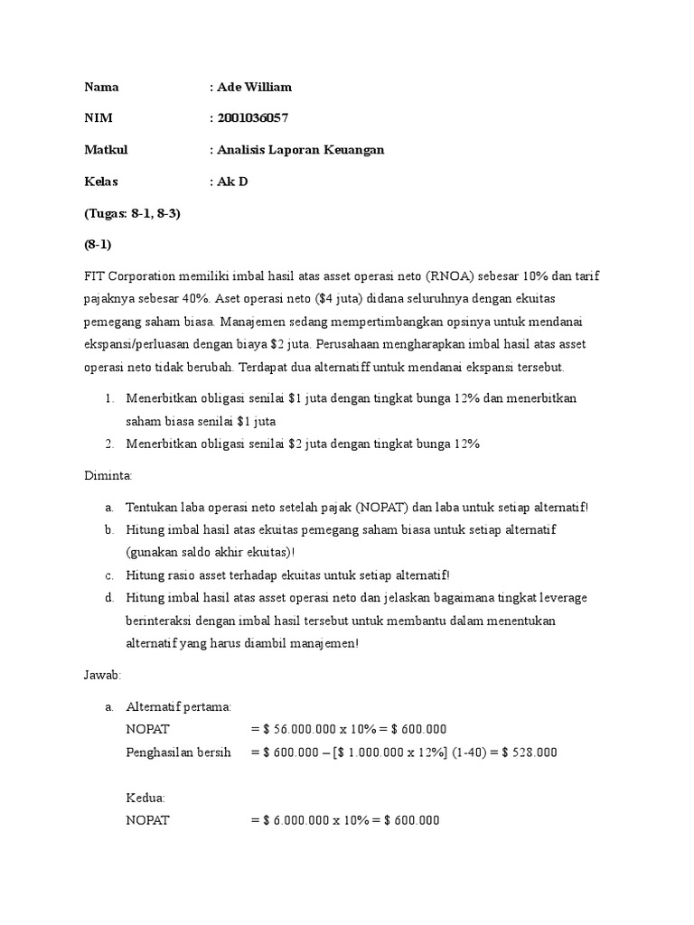 (Soal BAB 8) Ade William - 2001036057 - Tugas ALK | PDF