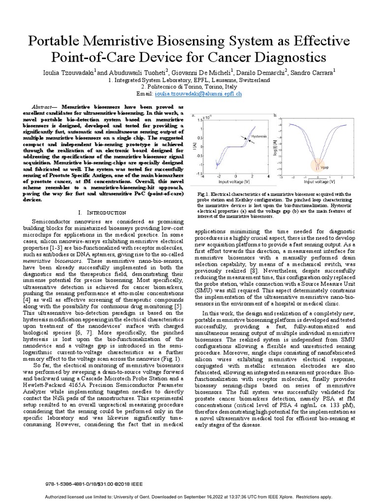 C.portable Memristive Biosensing System | PDF | Biosensor | Sensor