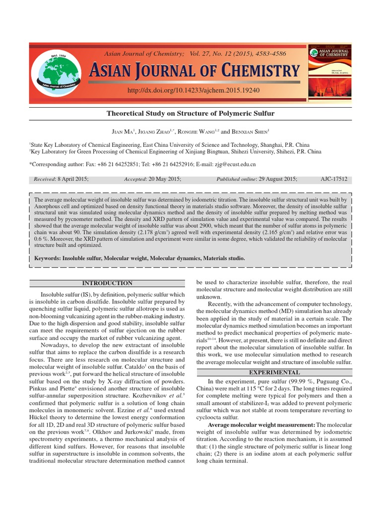 Structure of Polymeric Sulfur | PDF | Solubility | Polymers