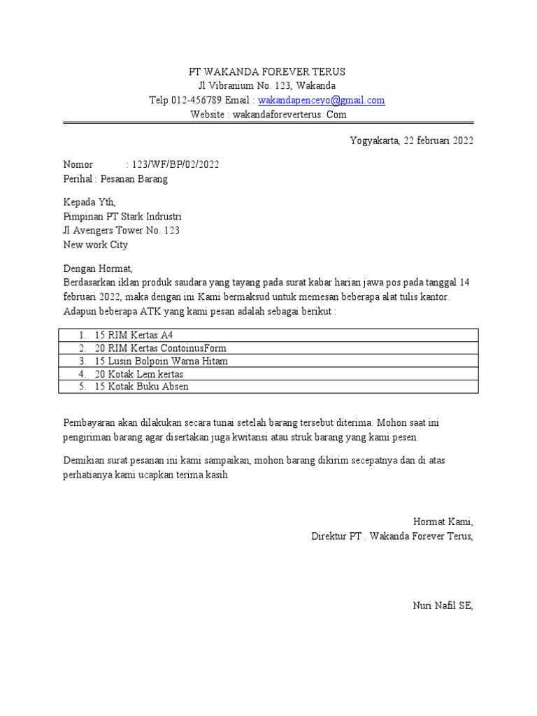 Surat Niaga (Surat Pesanan) | PDF