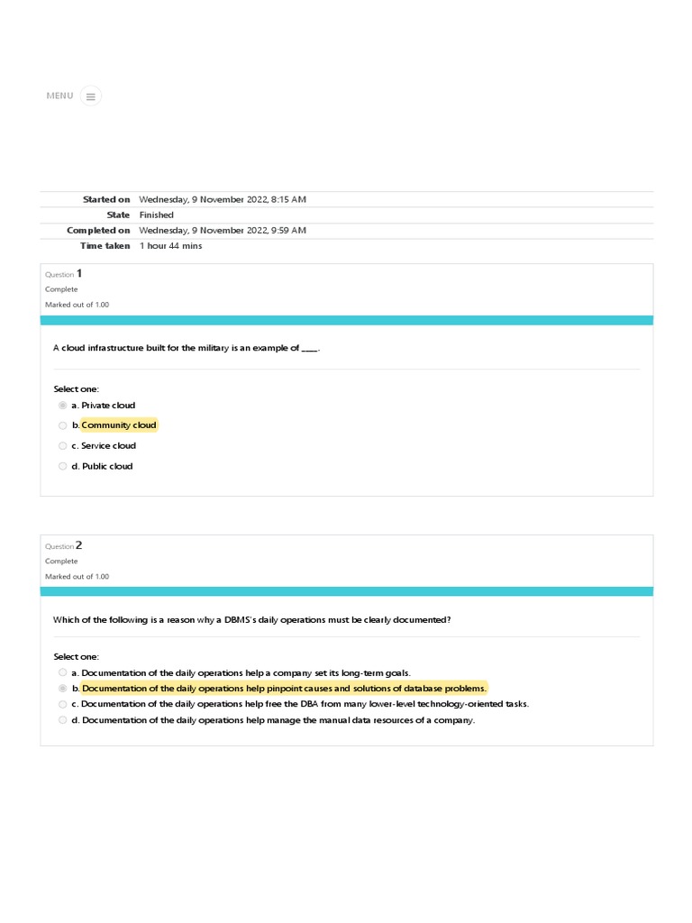 INF3703 MCQ Exam Nov 2022 | Download Free PDF | Databases | Database Index