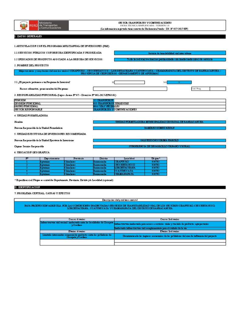 Ficha Técnica Simplificada - MTC - RANRA | PDF