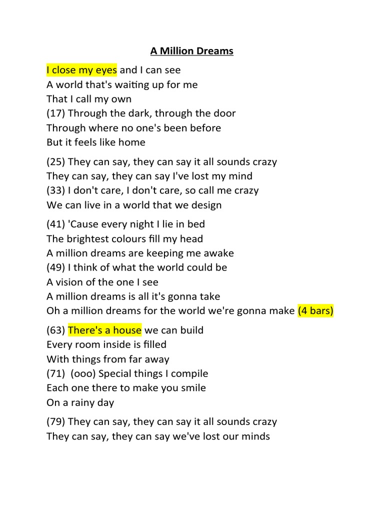 A Million Dreams Lyrics | PDF