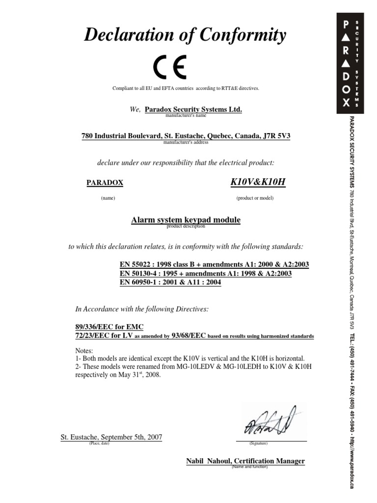 K10V and K10H Compliance Declaration | PDF | Home & Garden | Technology ...