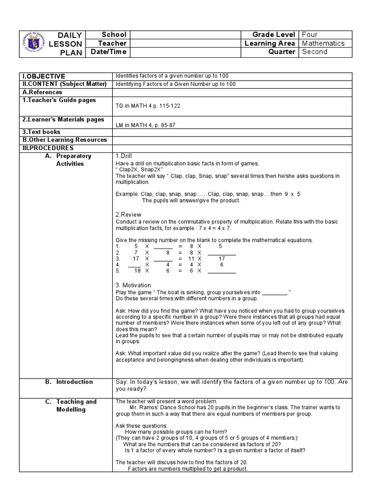 DLP-MATH-Identifies Factors of A Given Number Up To 100 | PDF