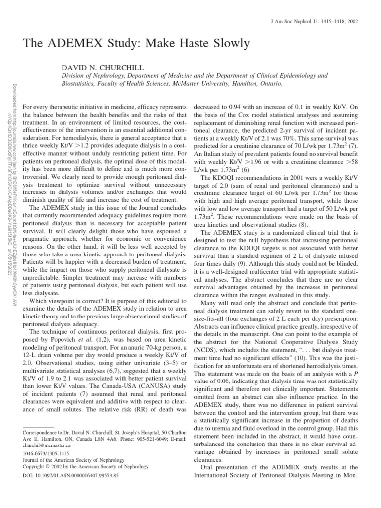 The ADEMEX Study Make Haste Slowly.35 | PDF | Hemodialysis | Nephrology