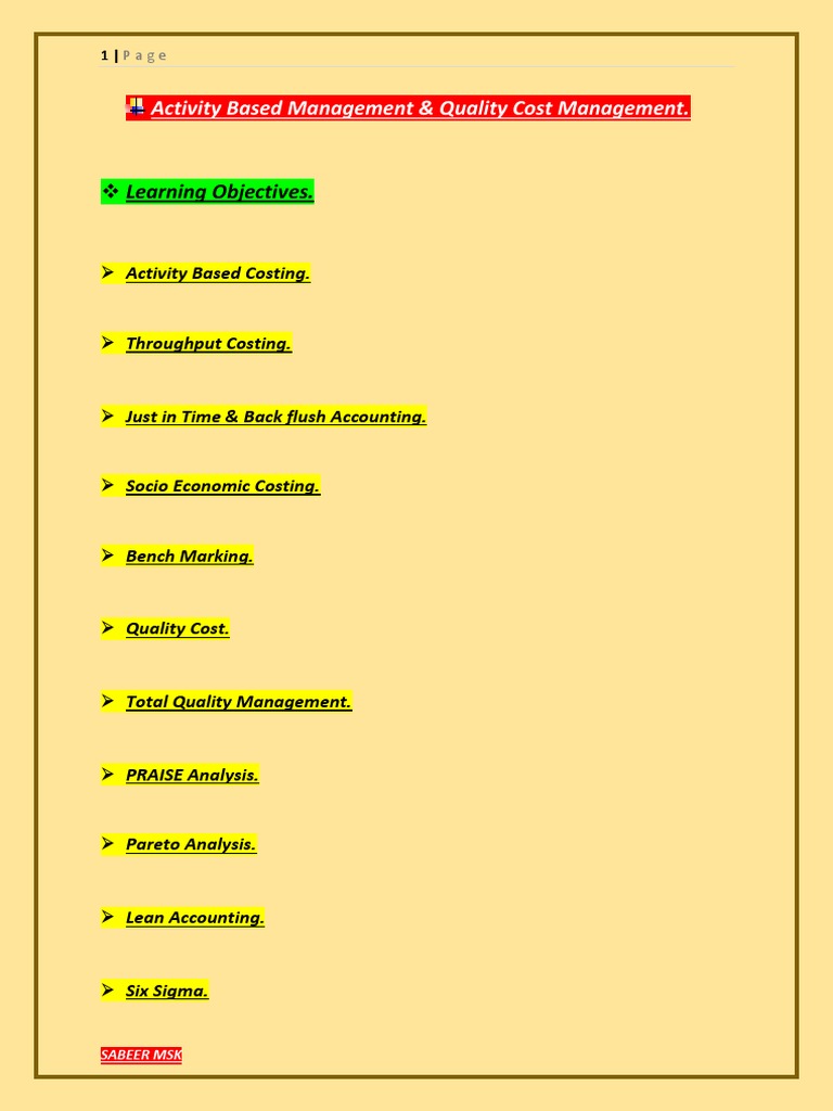 Activity Based Management & Quality MGT PDF | PDF | Benchmarking | Six ...
