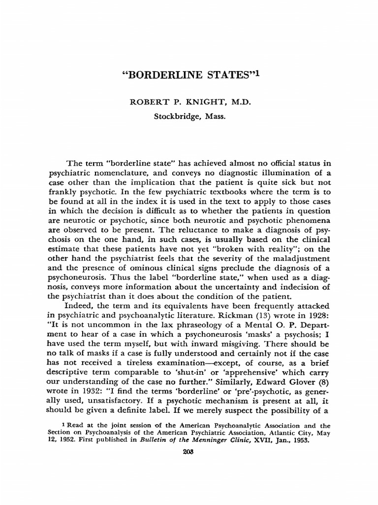 Understanding Borderline States | PDF | Psychoanalysis | Borderline ...