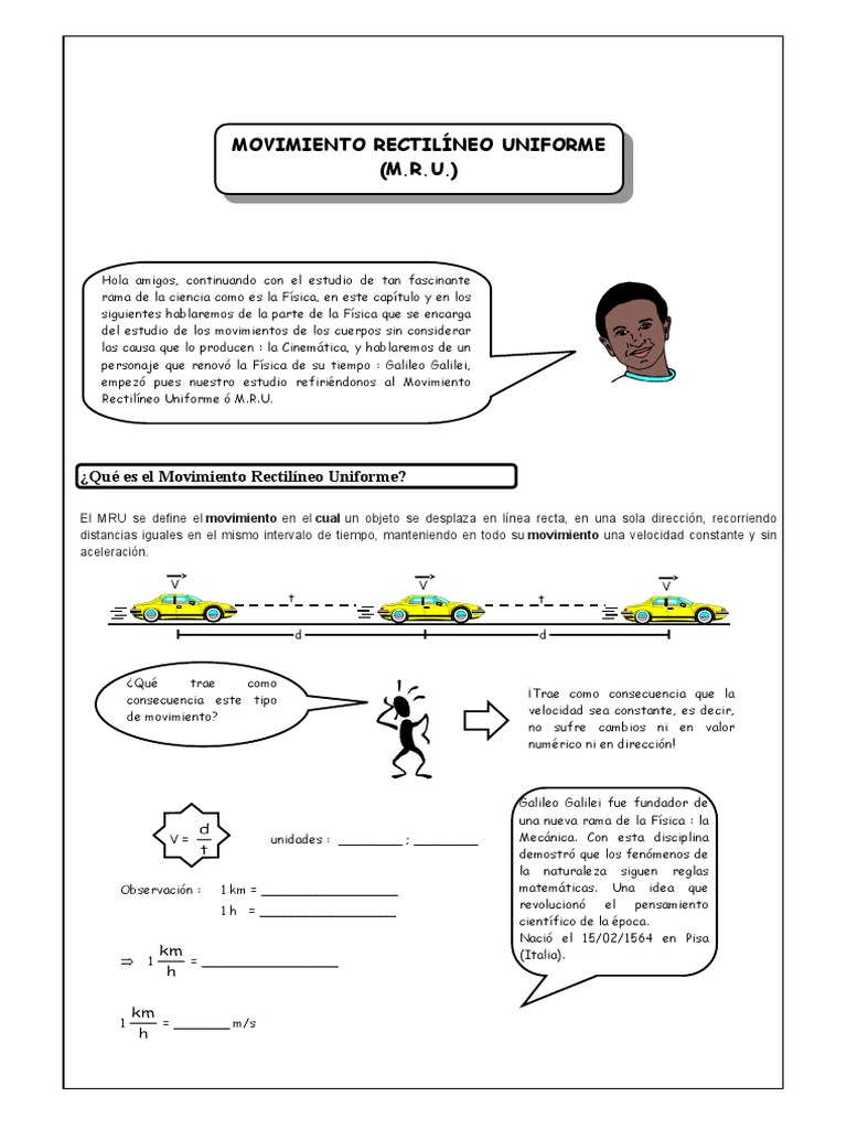 2 Movimiento Rectilíneo Uniforme MRU 1 | PDF | Física | Cinemática