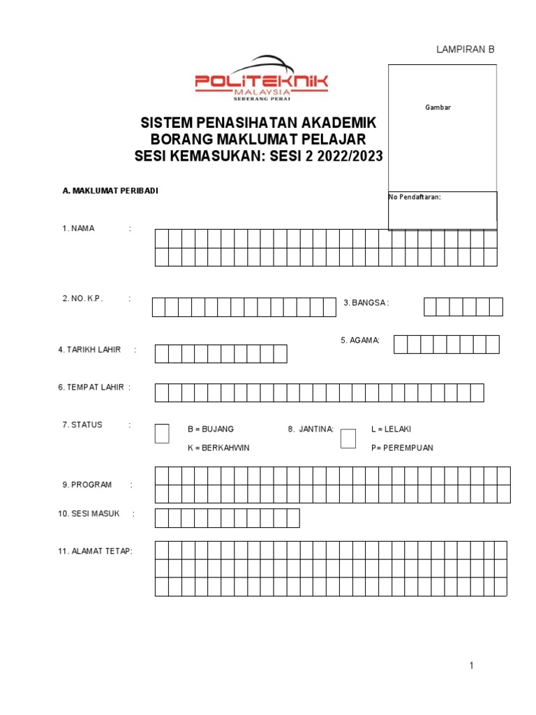 Borang Maklumat Pelajar | PDF