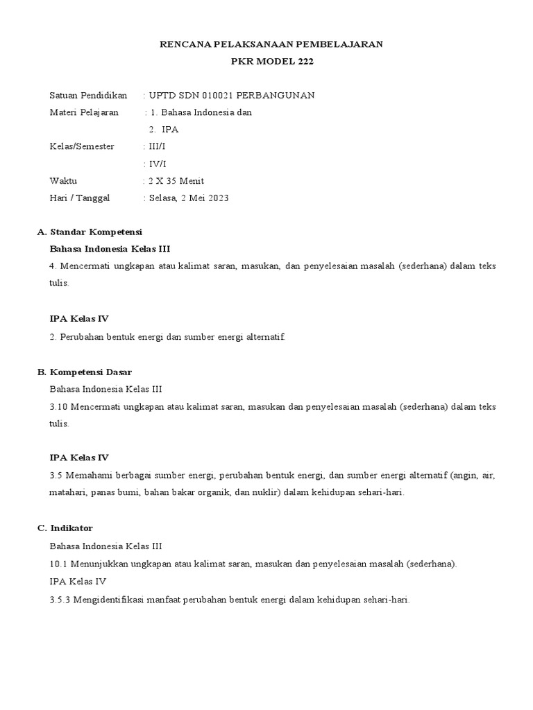 PKR Model 222 Untuk Praktek 10 Menit | PDF