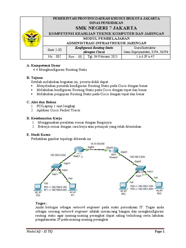 M2. AIJ Konfigurasi Routing Statis | PDF
