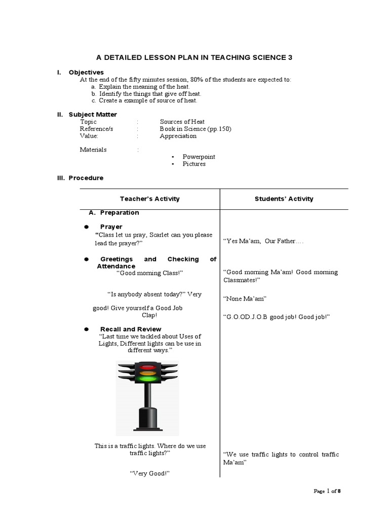 Sources of Heat: Grade 3 Lesson Plan | PDF | Fires | Stove