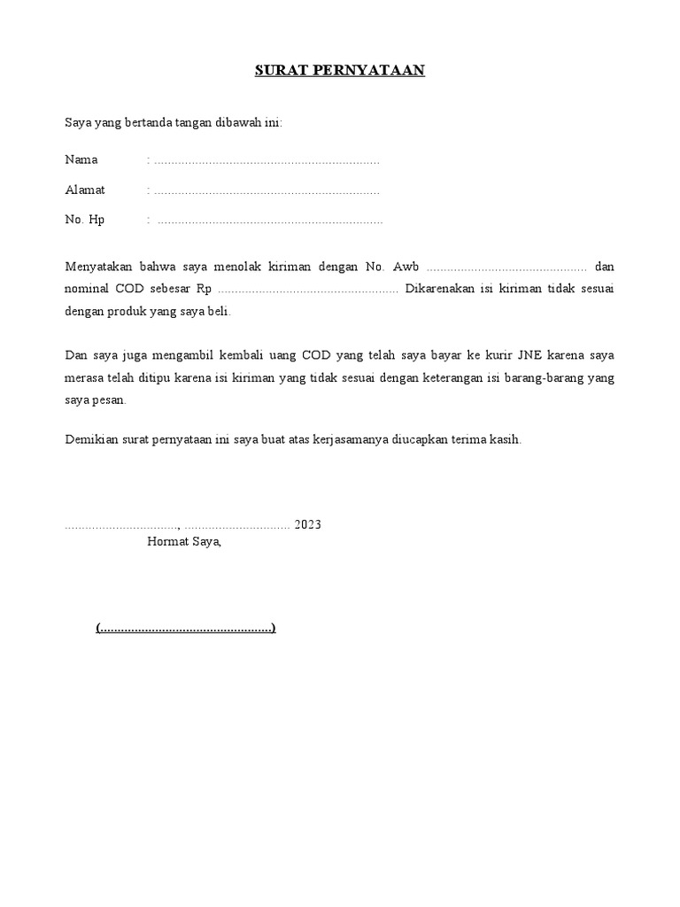 Surat Return Jne | PDF