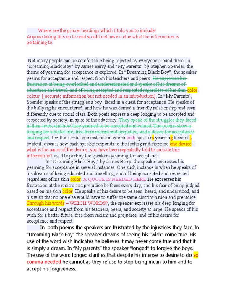 Homework - Dreaming Black Boy and My Parents | PDF | Prejudices | Poetry