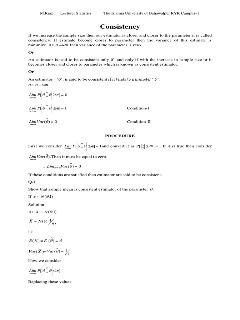 Consistency PDF | PDF | Estimator | Variance