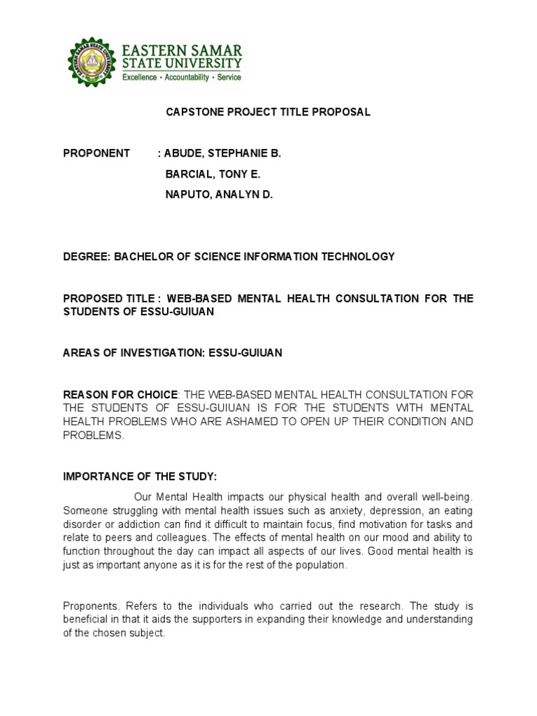 Capstone Project Title Proposal | PDF | Mental Health | Mental Disorder